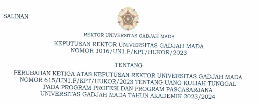 Keputusan Rektor UGM tentang Uang Kuliah Tunggal (UKT) Pascasarjana ...